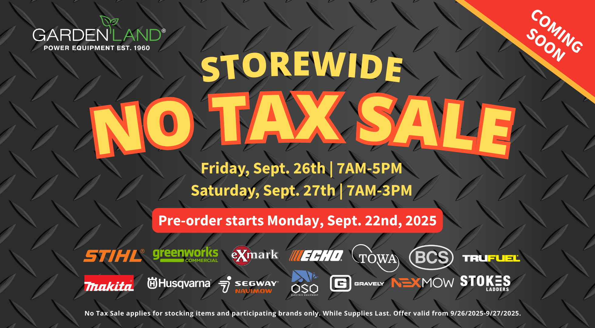 Storewide No Tax Sale | Gardenland Power Equipment